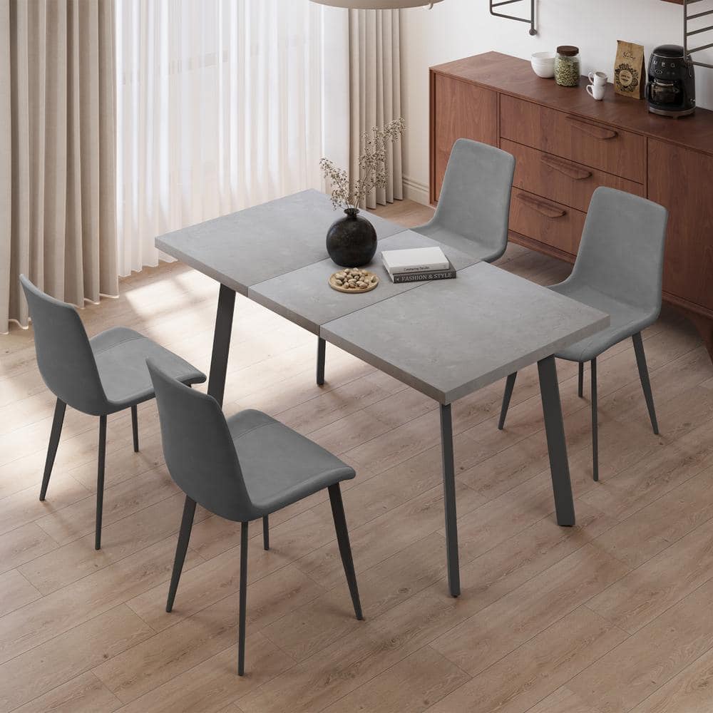 GOJANE 5-Piece Set of 4 Grey Chairs and Rangtangle Dining Table, Dining ...