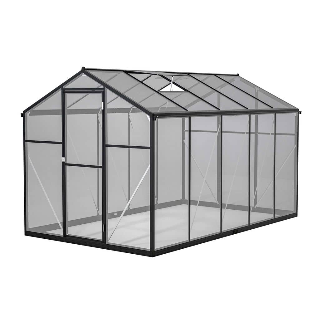 126 in. W x 75 in. D x 80 in. H Black Aluminium Greenhouse for Outside Garden Backyard GYY-047 ...