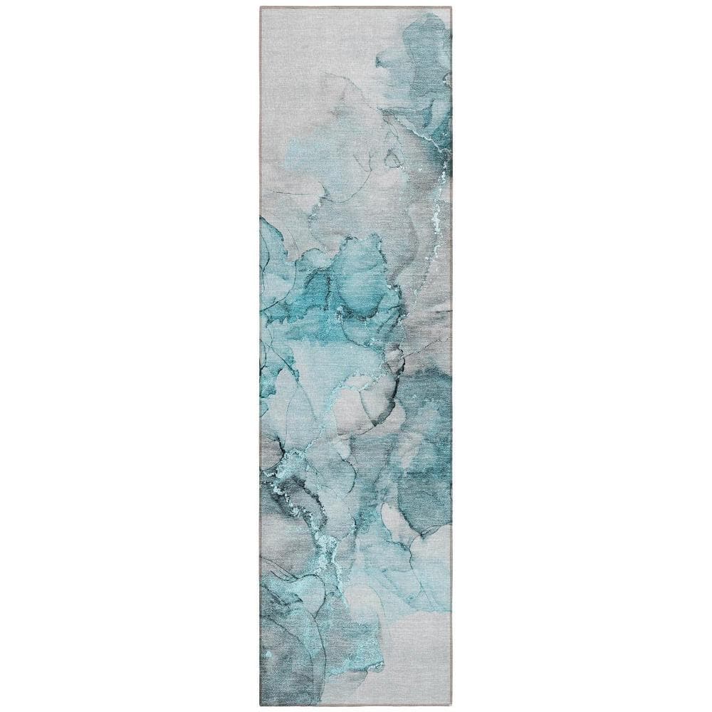 HomeRoots Teal 2 ft. x 8 ft. Woven Abstract Polyester Runner Indoor ...