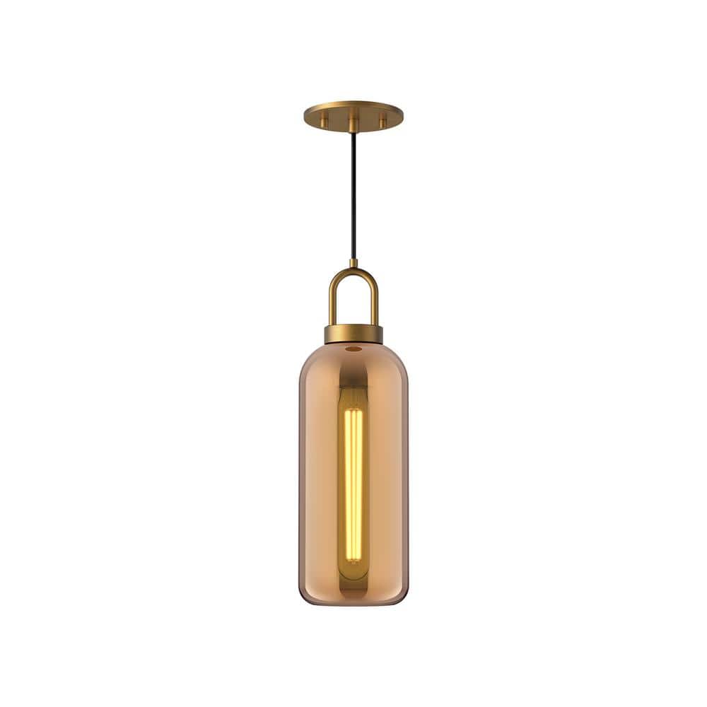 ALORA MOOD Soji 5 in. 1 Light 60-Watt Aged Gold/Copper Glass Pendant ...