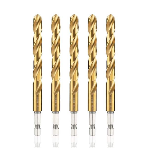 NVNOO 3/8 in. Titanium HSS Twist Hex Shank Drill Bit Set for Metal ...