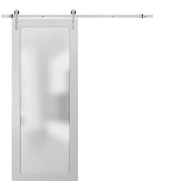 Sartodoors 42 in. x 84 in. 1 Panel Clear Glass White Solid Wood Sliding ...
