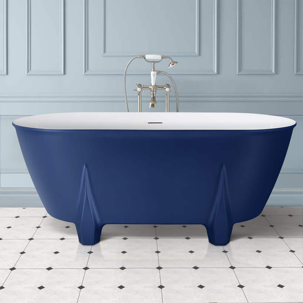 Mokleba 59 in. Acrylic Freestanding Flatbottom Contemporary Double ...