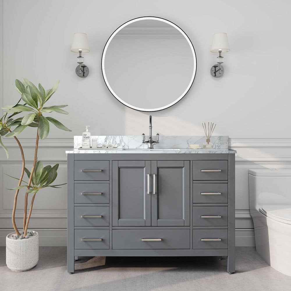 SJ STAR&JANE Thera 48 in. W x 22 in. D x 34 in. H Bath Vanity in Grey ...