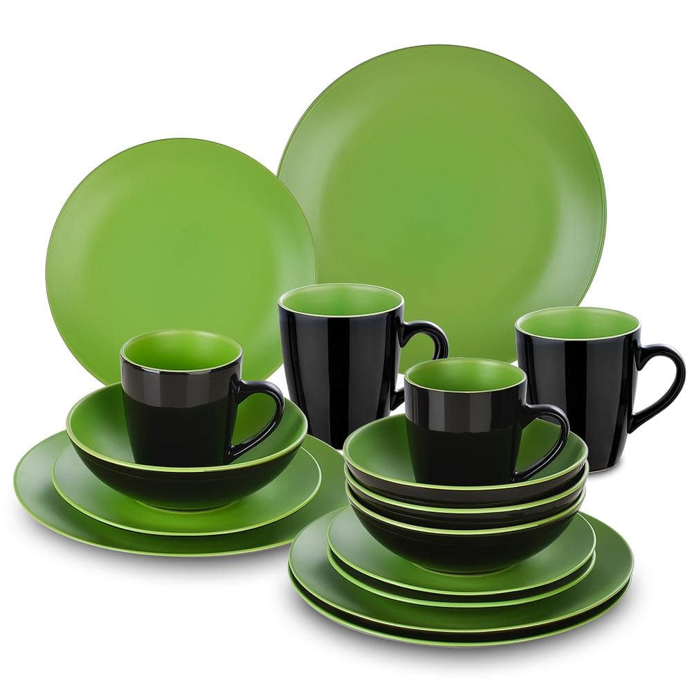 vancasso Allegro 16-Pieces Green Matte Stoneware Dinnerware Set ...