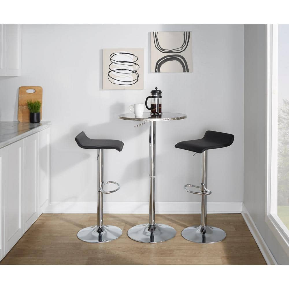 Lumisource Bistro Round-Ale 3-Piece Chrome Metal, Black Faux Leather ...