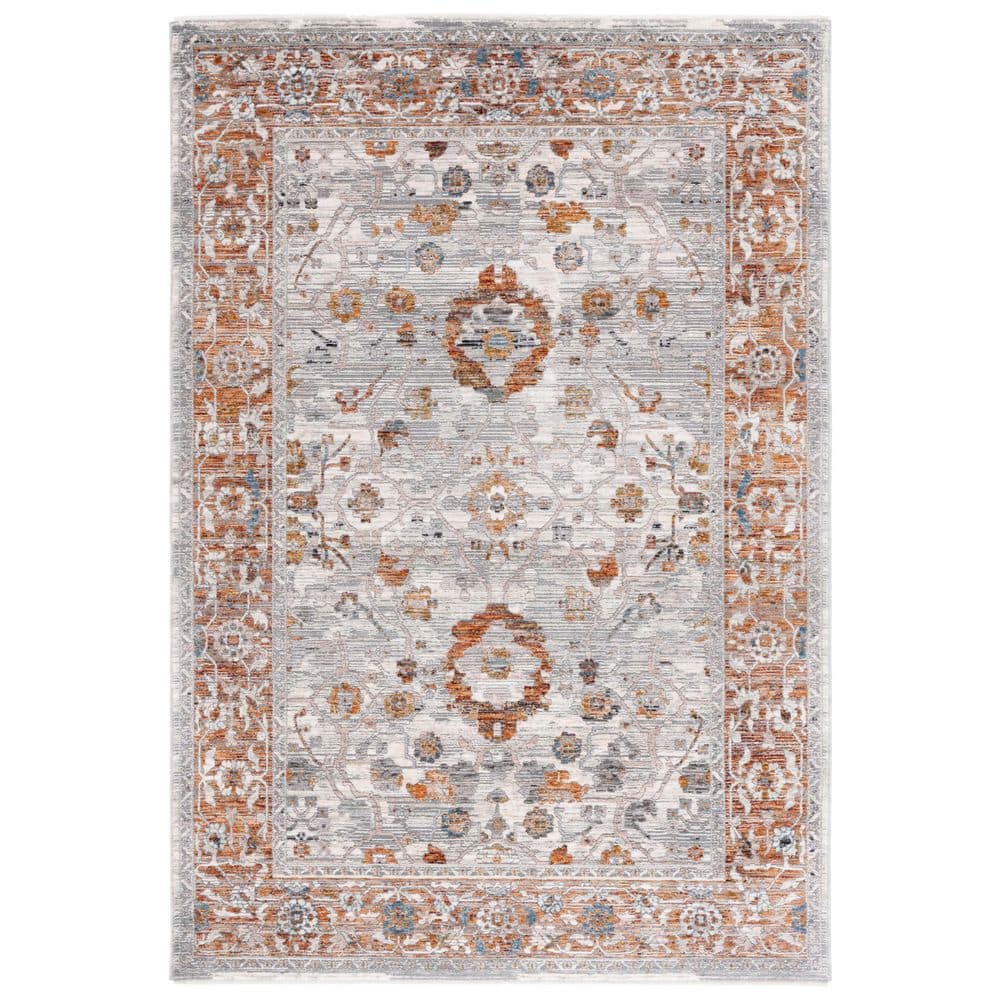 SAFAVIEH Heirloom 4 ft. x 6 ft. Ivory Gray/Rust Border Distressed Area ...