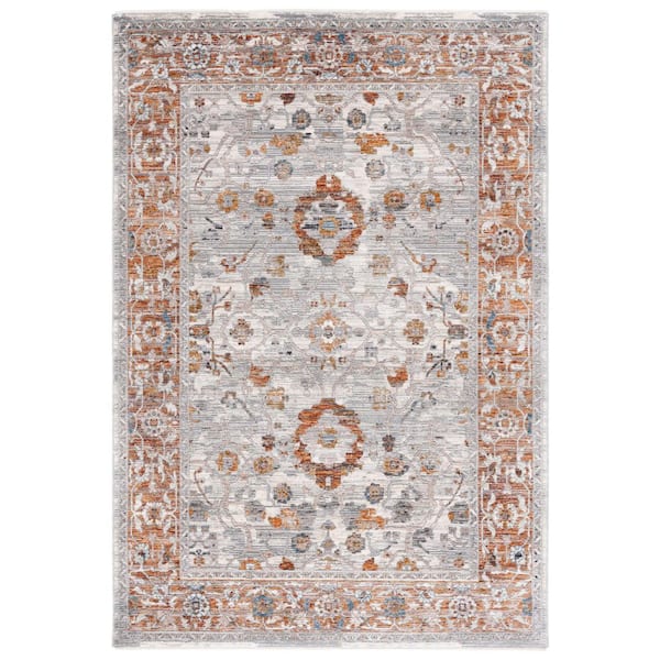 SAFAVIEH Heirloom 4 ft. x 6 ft. Ivory Gray/Rust Border Distressed Area ...