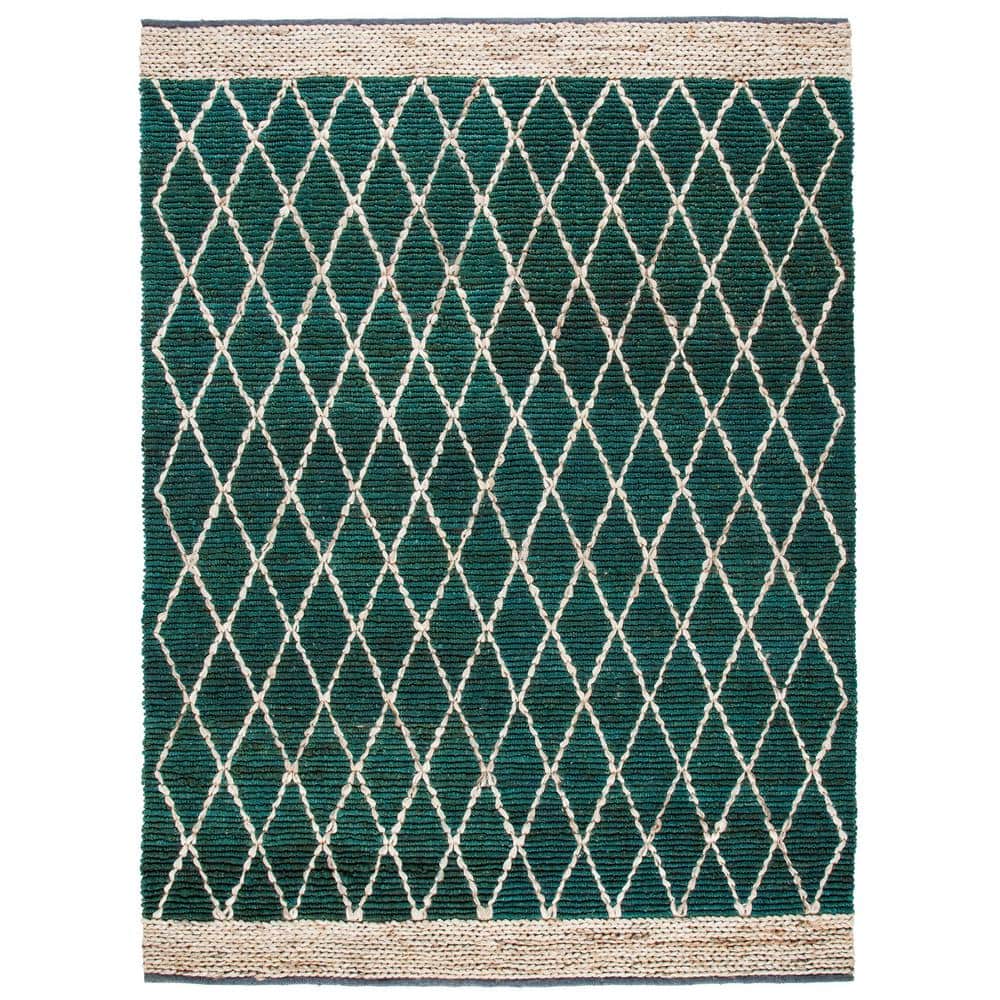SAFAVIEH Natural Fiber Dark Green/Beige 9 ft. x 12 ft. Border Multi ...