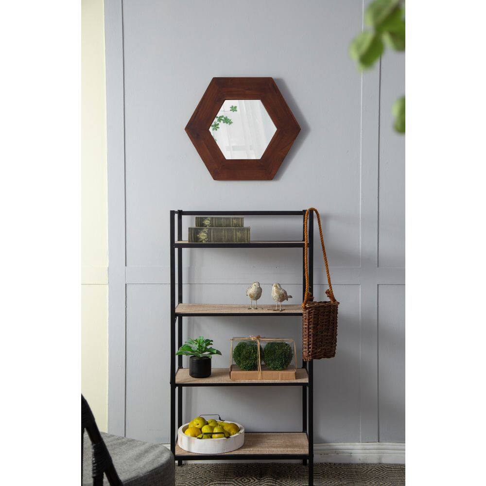 Brown 19 in. W x 19 in. H Classic Hexagon Wood Framed Wall Mirror ...