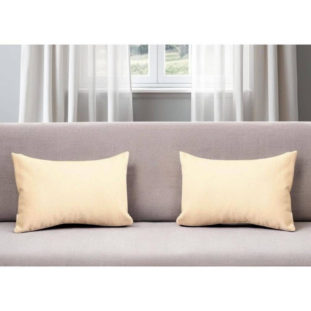 HomeRoots Ivory Solid Polyester 12 in. X 20 in. Throw Pillow Set of 2 ...