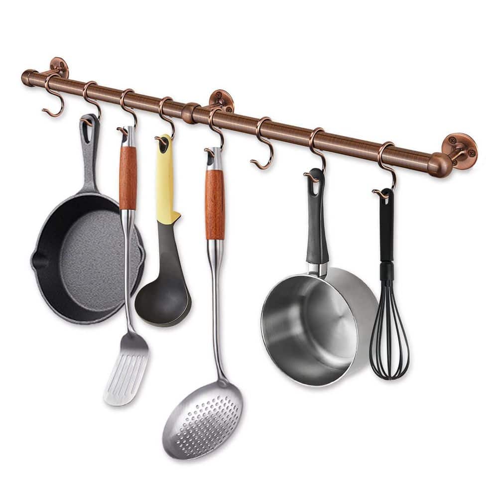 Wudkey 23 in. Antique Copper Stainless Steel Wall Mounted Hanging Pot ...