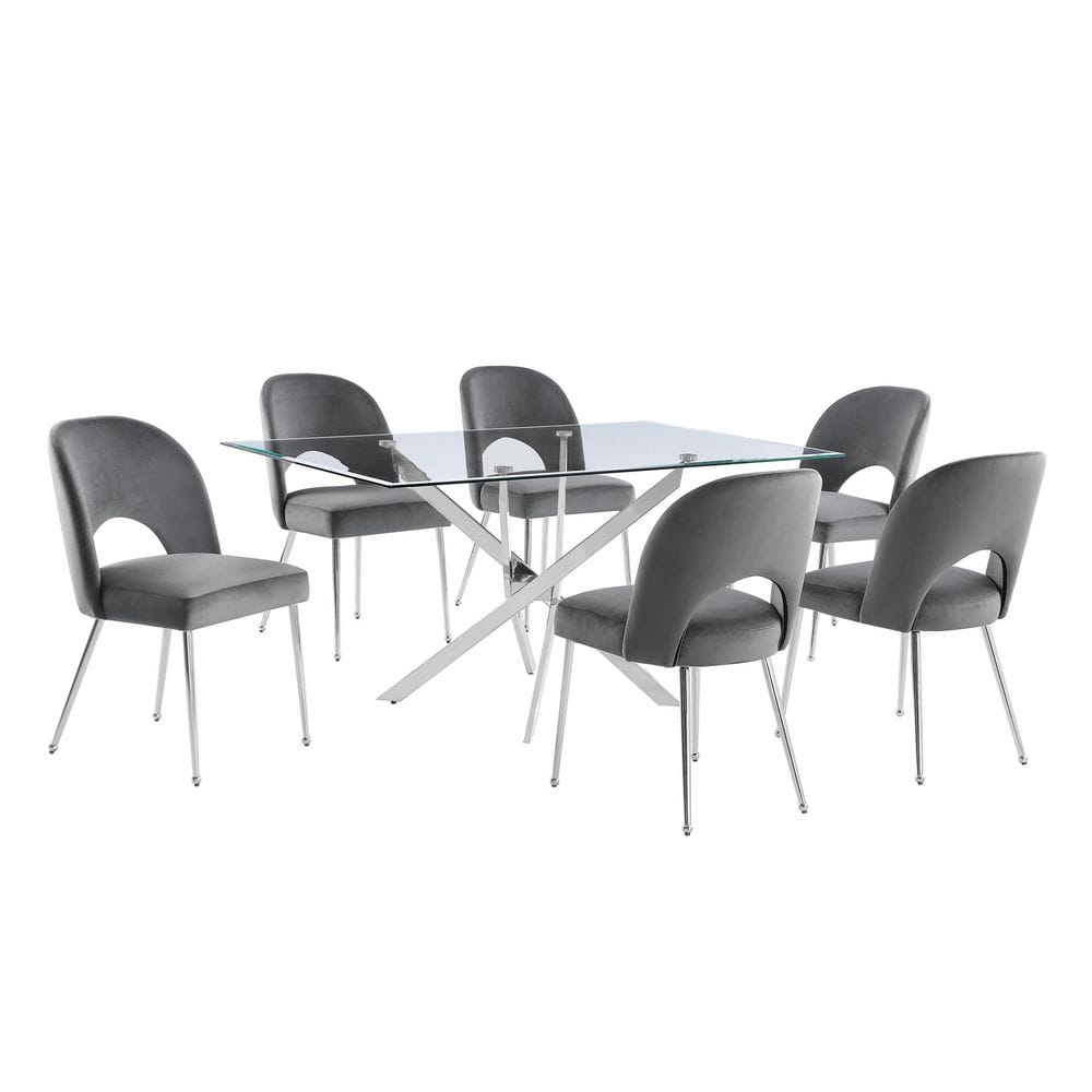 Best Quality Furniture Pete 7-Piece Tempered Glass Top and Dark Gray ...