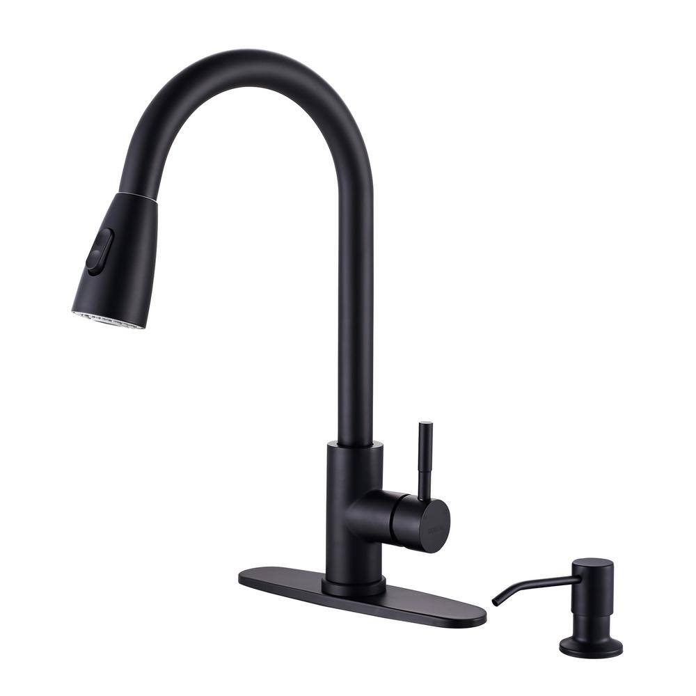 WOWOW Single Handle Pull-Down Sprayer Kitchen Faucet with Side Soap ...