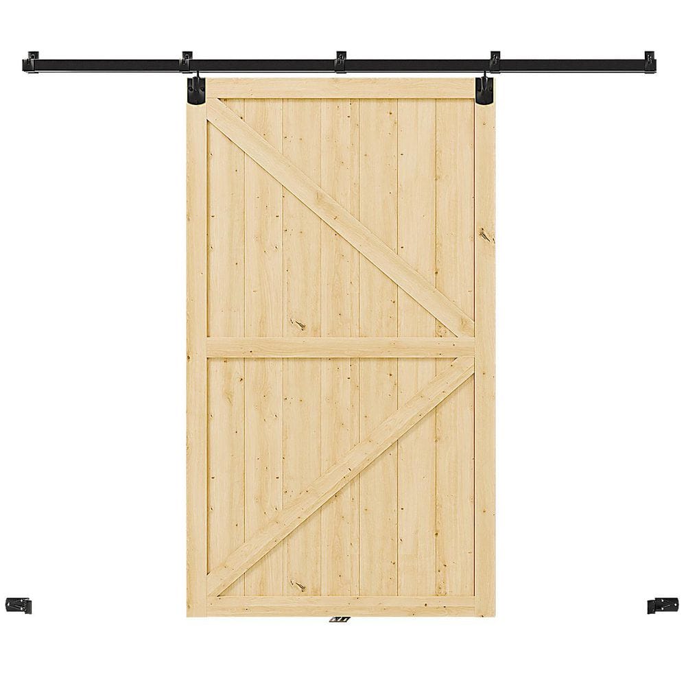 TENONER 42 in. x 84 in. K-Shaped Solid Pine Wood Light Brown Primed ...