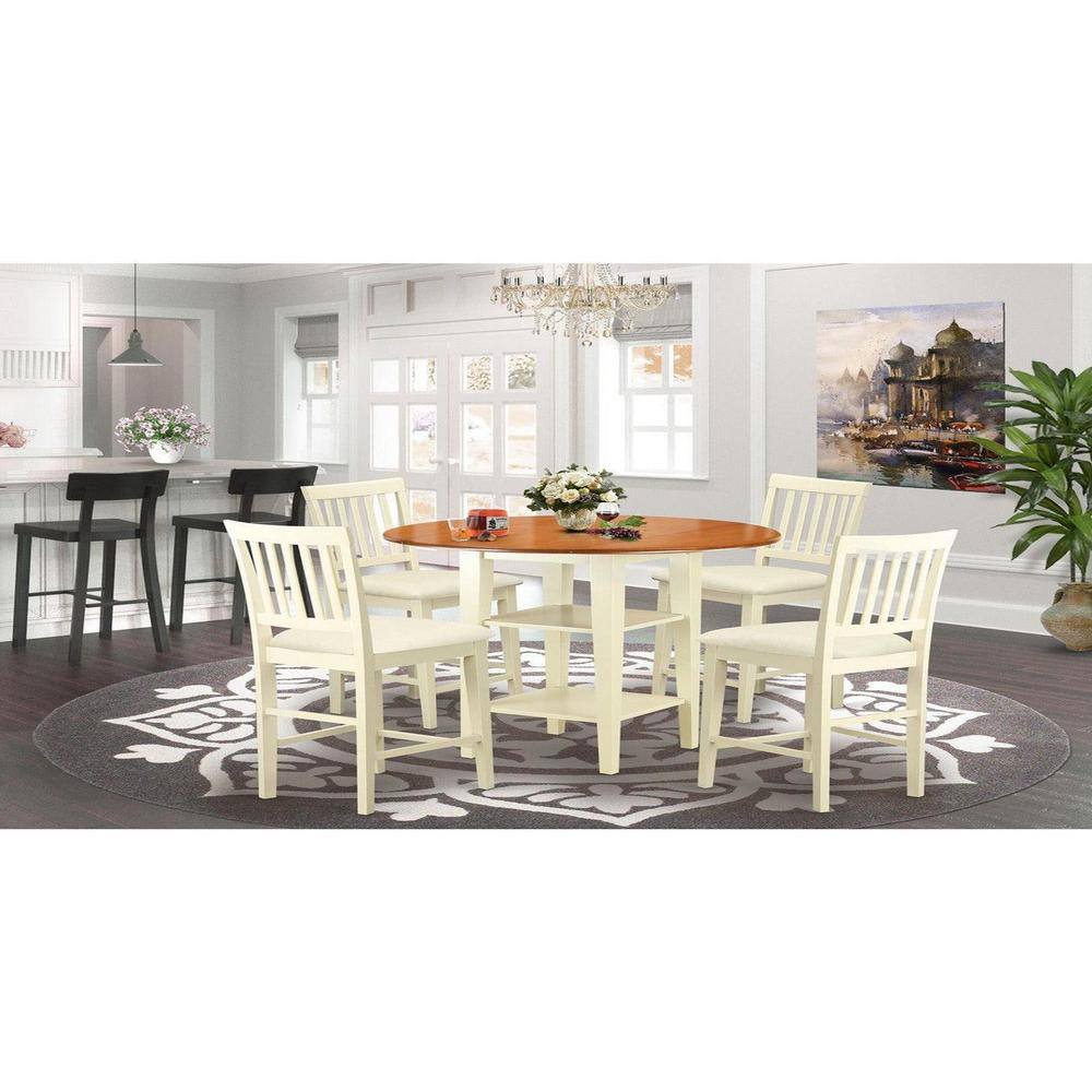 East West Furniture 3-Piece Buttermilk and Cherry Solid Wood Top ...