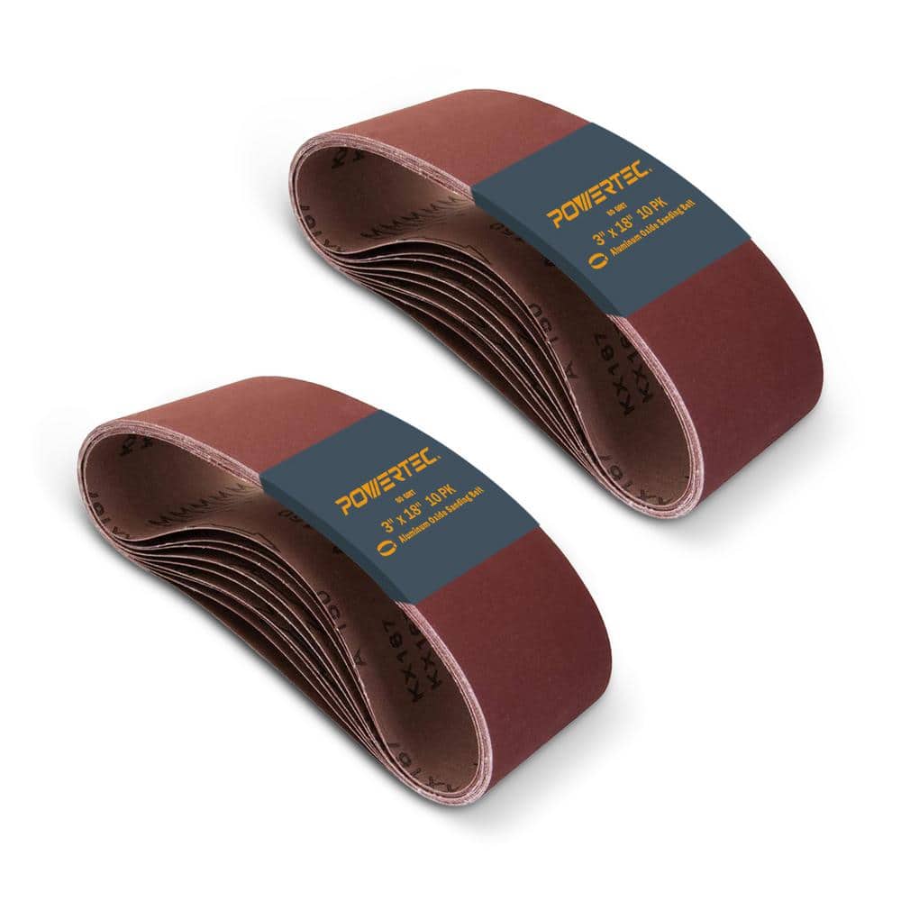 ‎POWERTEC 3 in. x 18 in. Sanding Belts, 80 Grit Aluminum Oxide Belt ...