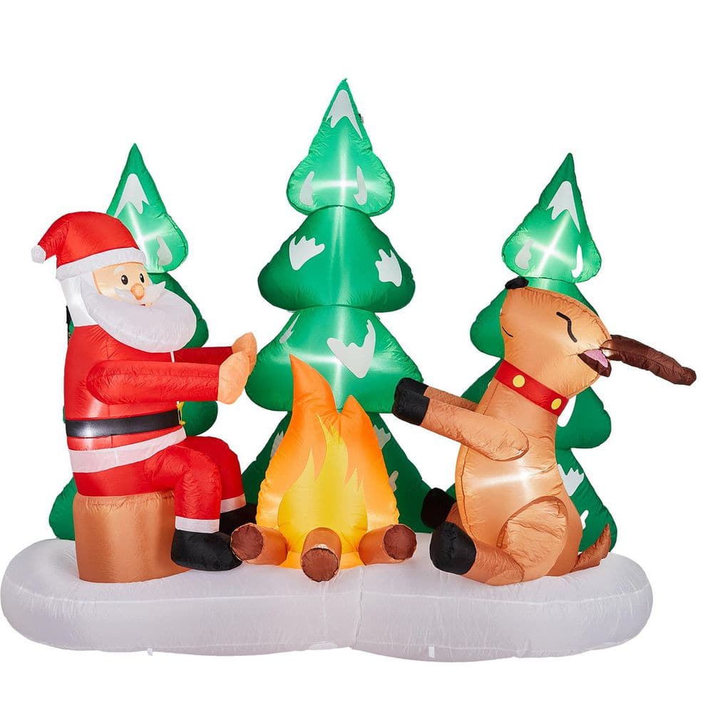 Karl home 7.8 ft. x 9 ft. Pre-lit Santa with Reindeer by Campfire Christmas Inflatable ...