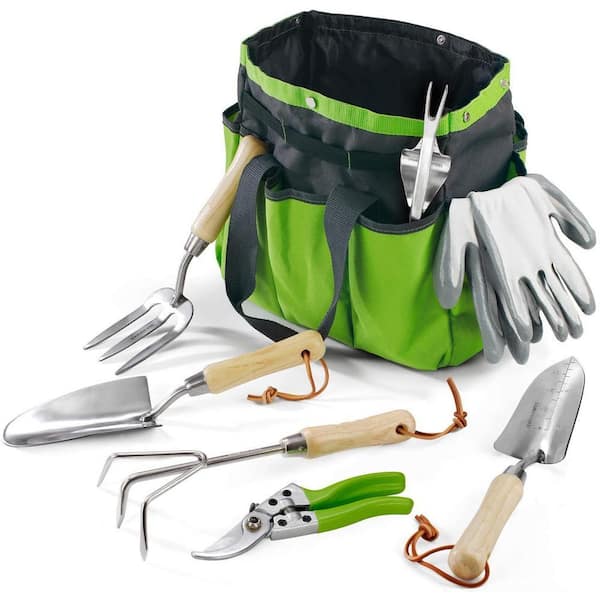 7-Piece Stainless Steel Heavy Duty Garden Tools with Wooden Handle ...
