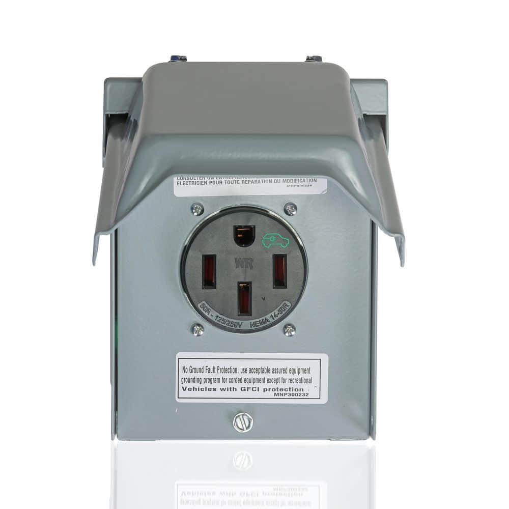Leviton 50-Amp Outdoor EV Charging Outlet with Metal Weather-Resistant ...