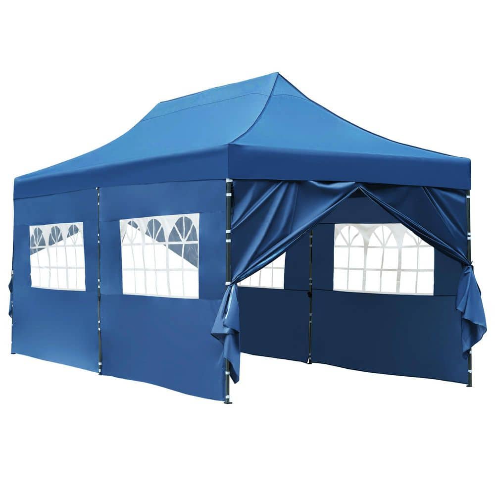 JUJABU 10 ft. x 20 ft. Blue Pop Up Canopy Tent Heavy Duty UV and ...