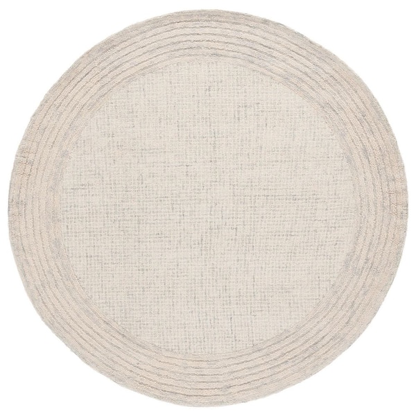 SAFAVIEH Ebony 6 ft. x 6 ft. Denim/Gray Solid Striped Border Round Area ...