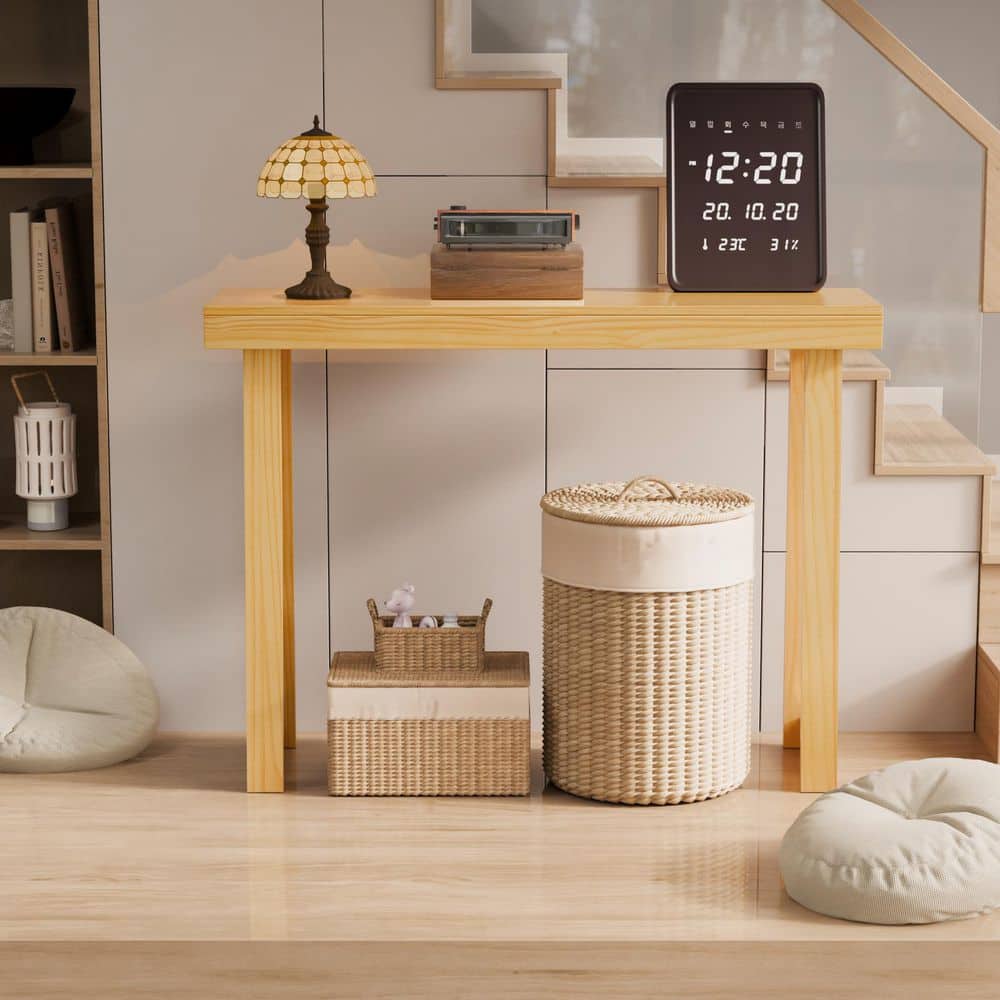 Karl home 42.96 in. Nature Rectangle Solid Wood Console Table ...