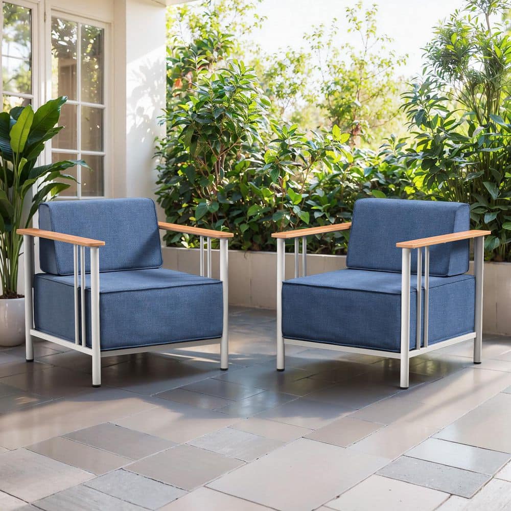 Opohoro Puffin White Metal Outdoor Lounge Chairs with 10 in. Olefin ...