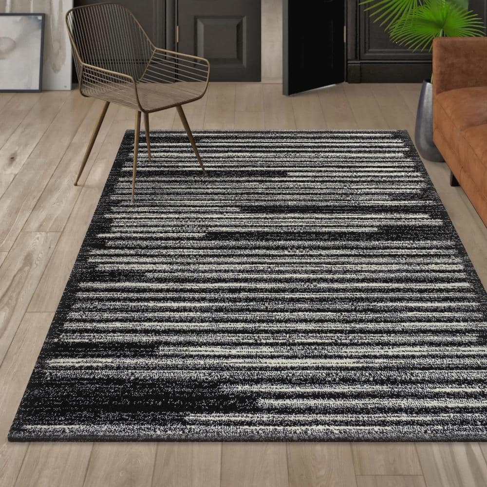 JONATHAN Y Khalil Modern Berber Stripe Black/Cream 5 ft. x 8 ft. Area ...