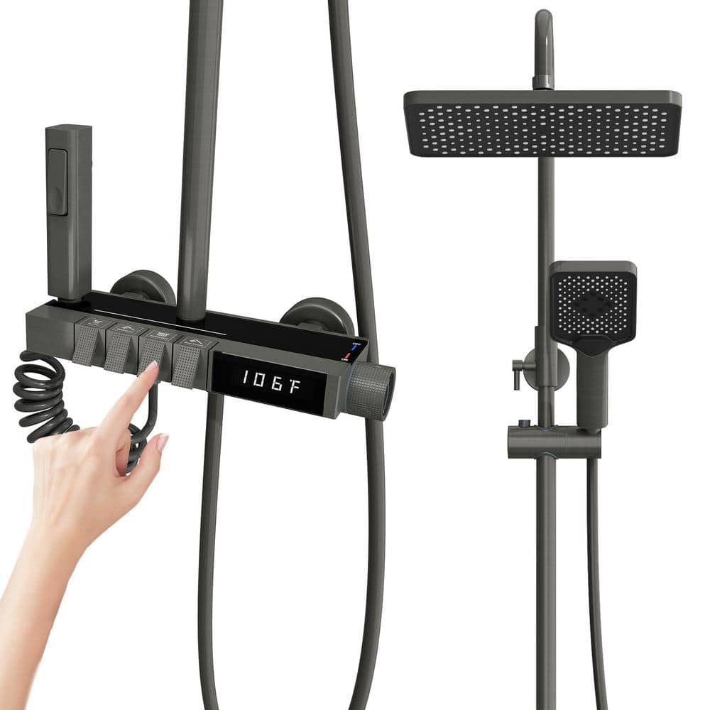 FUFU&GAGA Shower System Thermostatic Piano Key Shower Faucet Set with Digital Display Shower ...