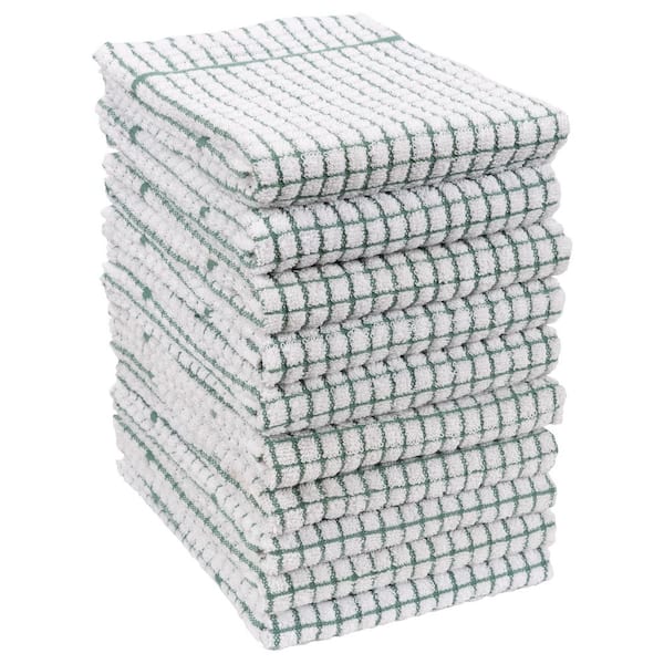 KAF HOME Set of 10 Grid Terry Kitchen Towels, 20 x 30 in., 100% Cotton, Ultra Absorbent Terry ...