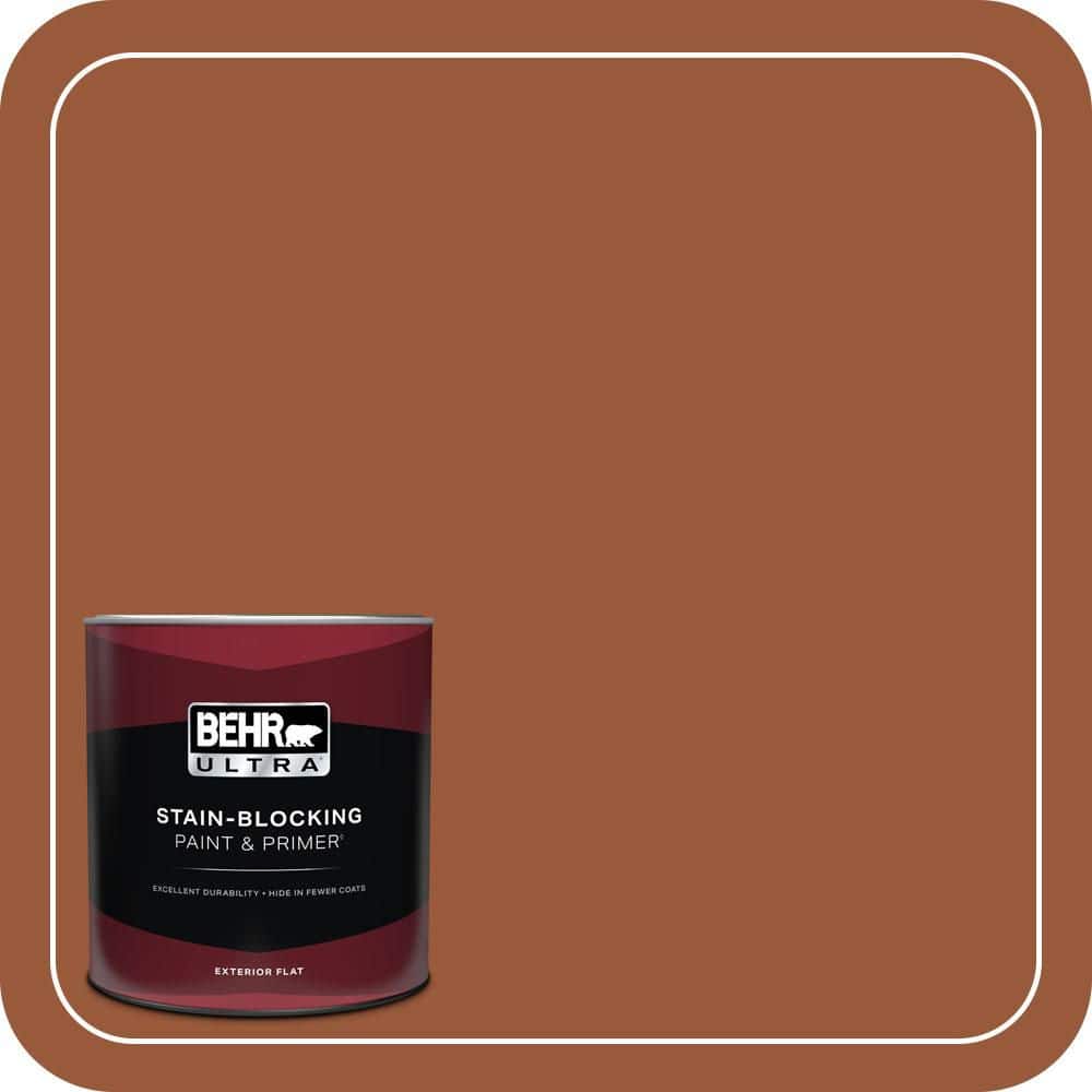 BEHR ULTRA 1 qt. #230D-7 Cinnamon Brandy Flat Exterior Paint & Primer ...