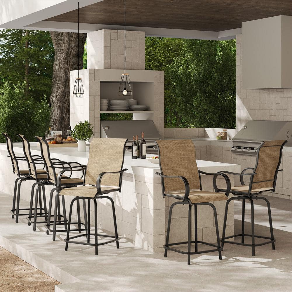 ELPOSUN Swivel Metal Metal Outdoor Bar Stool (6-Pack) HDNBPC0192BEOS-6 ...