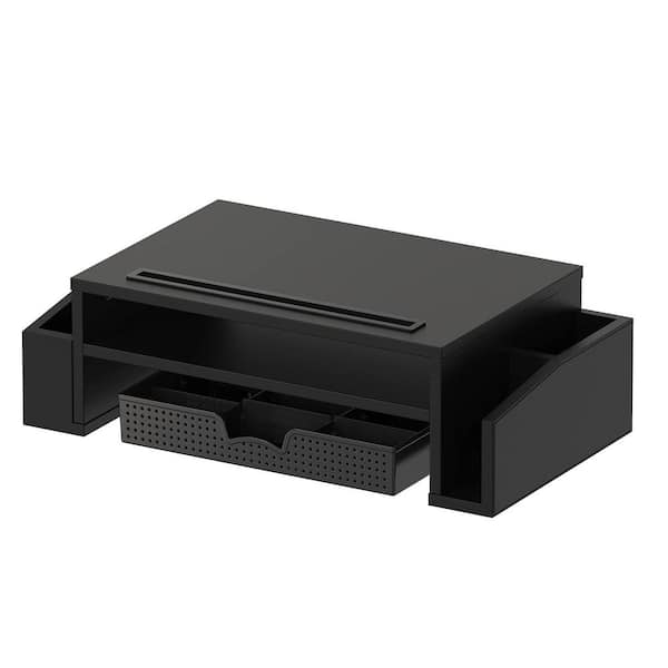 Black 20.2 in. x 6 in. Wood Modern Desk Organizers with Adjustable ...
