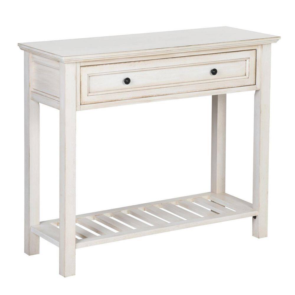 Homy Casa Lockie 39.4 in. White Rectangle Wood Console Table with 1 ...