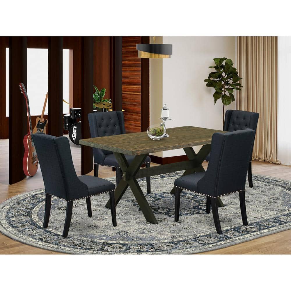 East West Furniture 5-Piece Distressed Jacobean Finish Solid Wood Top ...