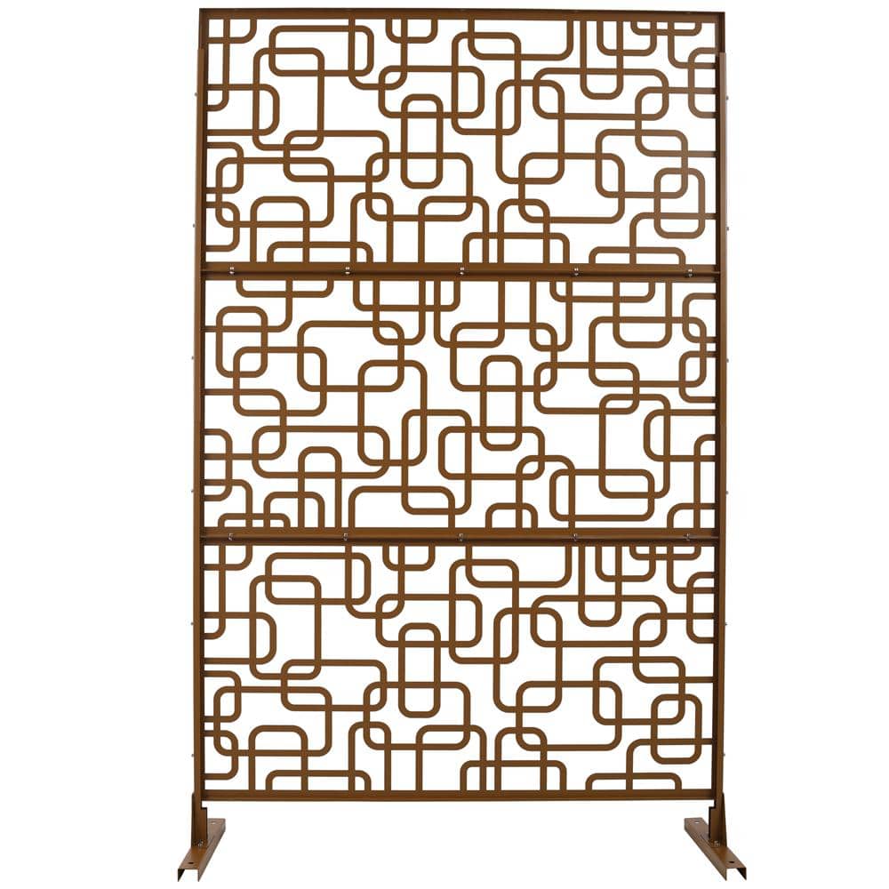 Kahomvis 6.3 ft. x 4 ft. Brown Outdoor Steel Decorative Privacy Screen ...