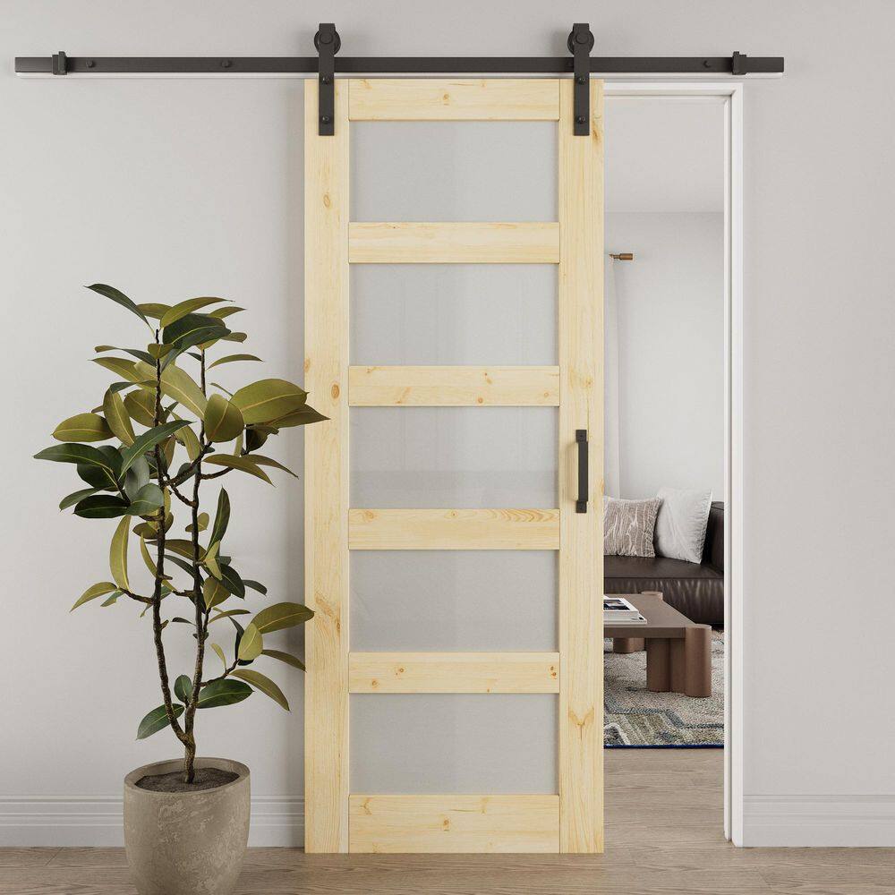 ARK DESIGN 30 in. x 80 in. 5-Lite Frosted Glass Unfinished Glass ...