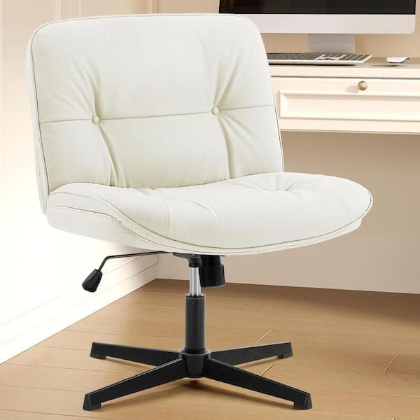 WONDER COMFORT PU Leather Tilt Wide Seat Ergonomic Task Chair in Beige ...