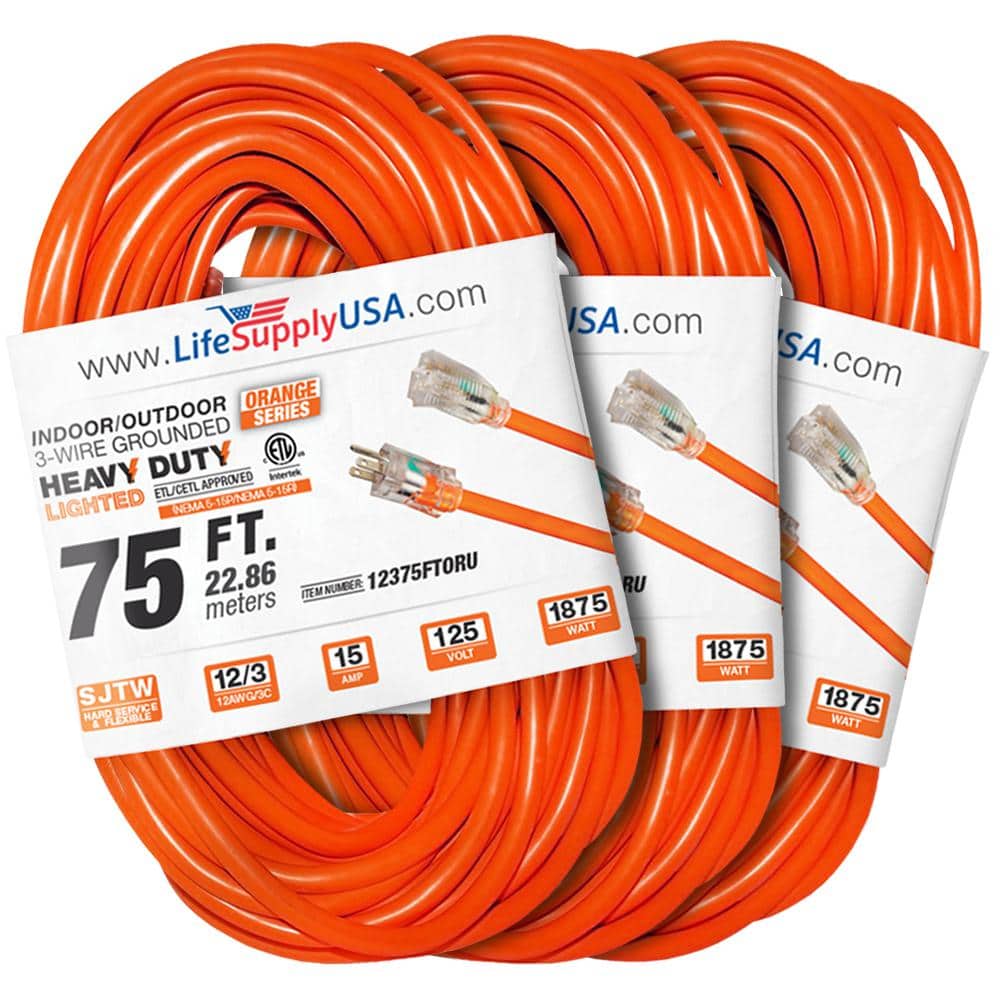 America's Finest 75 ft 12 Gauge/3 Conductors SJTW Indoor/Outdoor ...