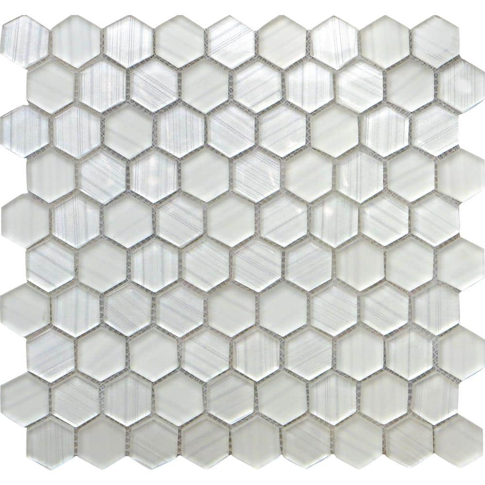 Apollo Tile White 11.6 in. x 12 in. Polished and Honed Hexagon Glass ...