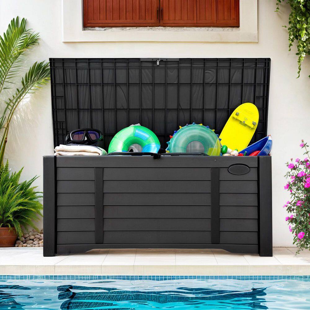 DEXTRUS 120 Gal. Water Resistant Resin Lockable Deck Box, Outdoor ...