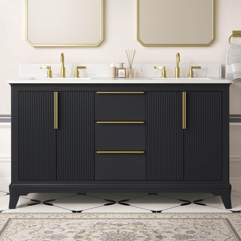DELUXE DL LIVING Rothen 61 in. Double Sink Freestanding Black Blue Bath ...