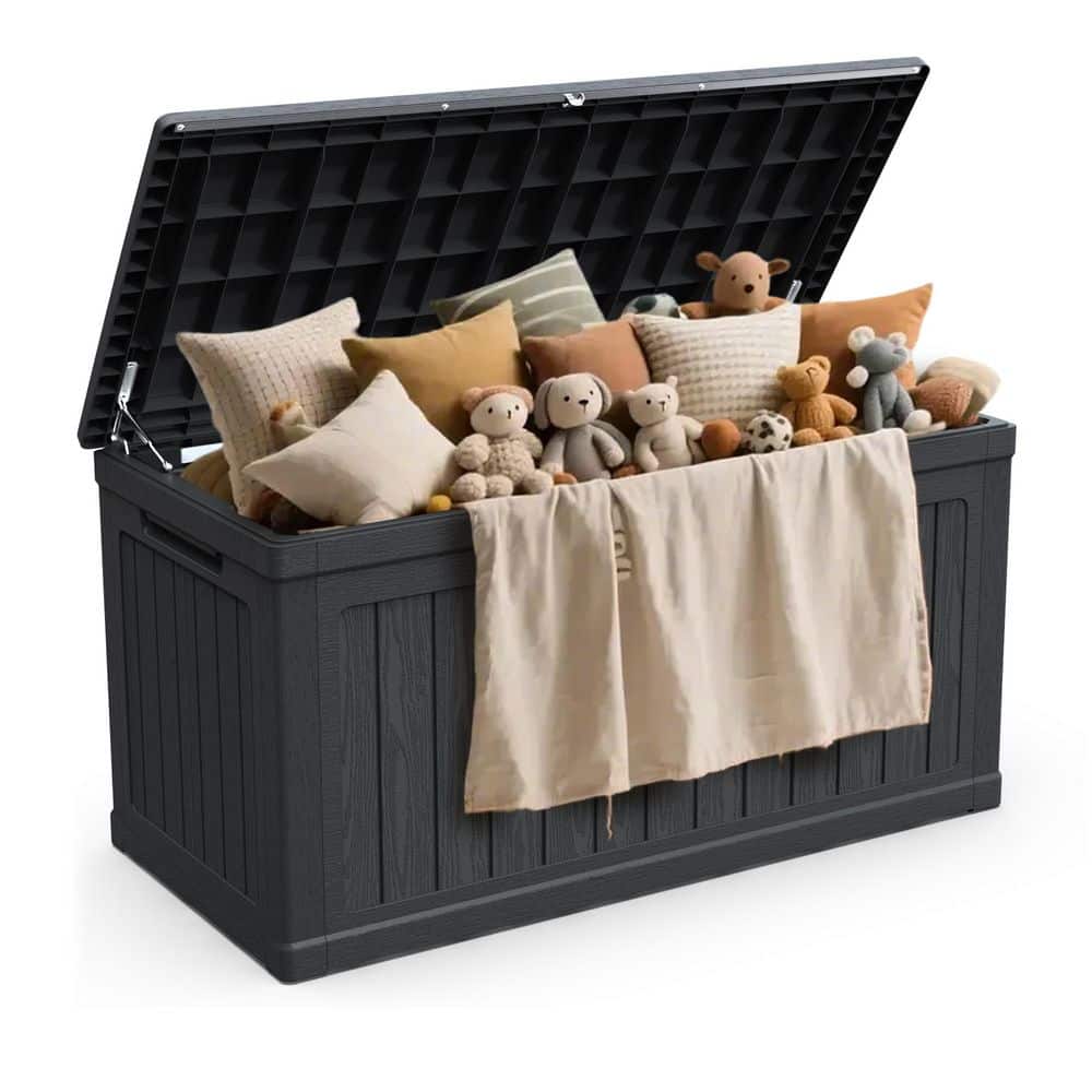 Huluwat 230 Gal. Black Outdoor Waterproof Resin Plastic Lockable ...