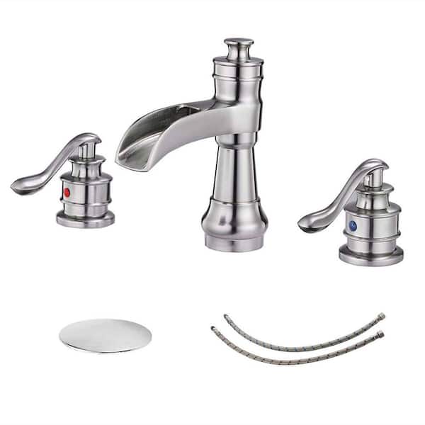 8 in. Widespread Waterfall Double Handle Bathroom Faucet with Pop-Up ...