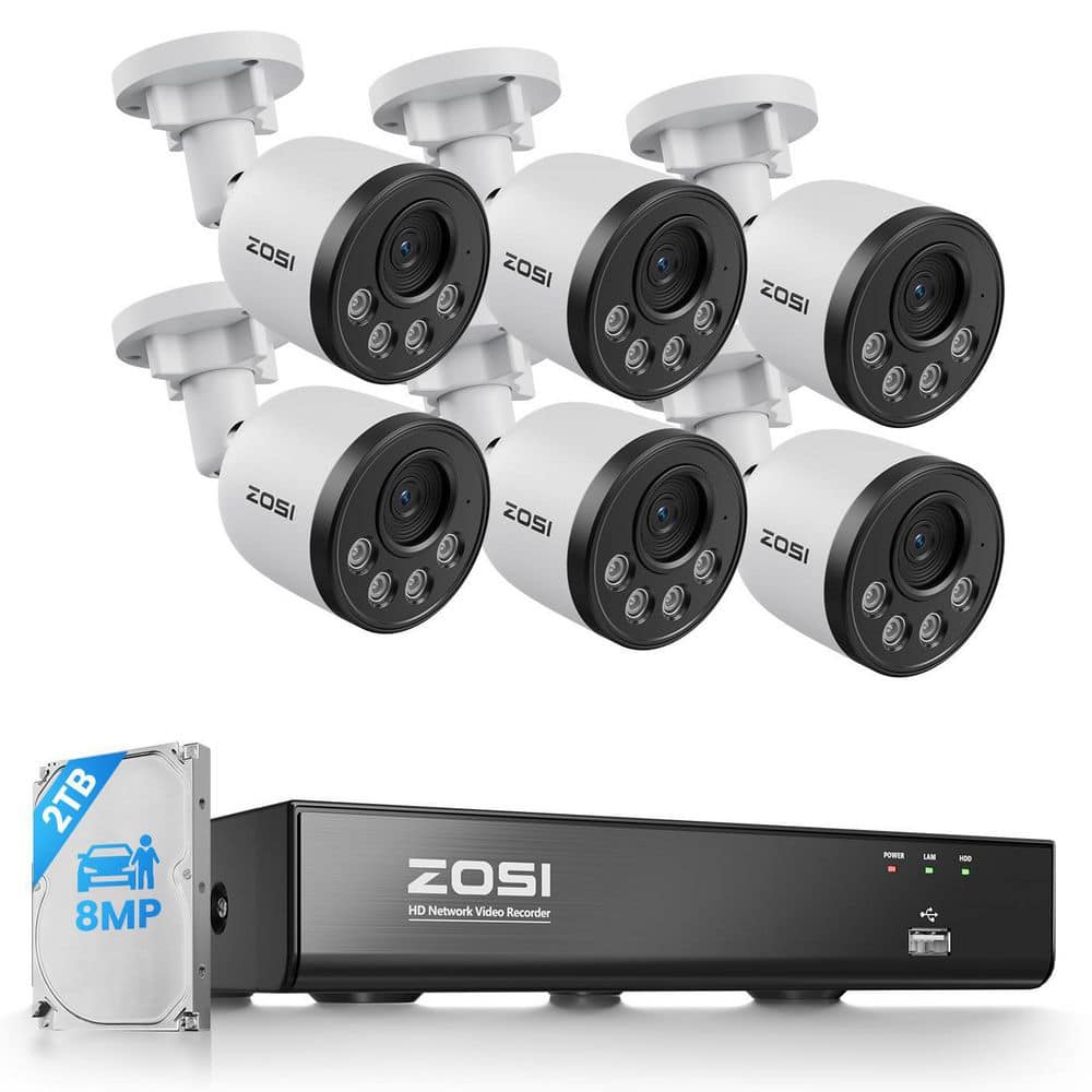 ZOSI 4K 8MP 8-Channel Poe NVR Smart Home Security Camera System with 6 ...