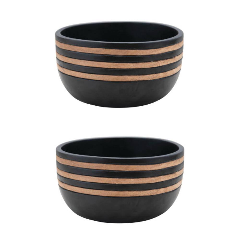 Storied Home 9 in. 92 fl. oz. Black Mango Wood Grooved Serving Bowls in ...
