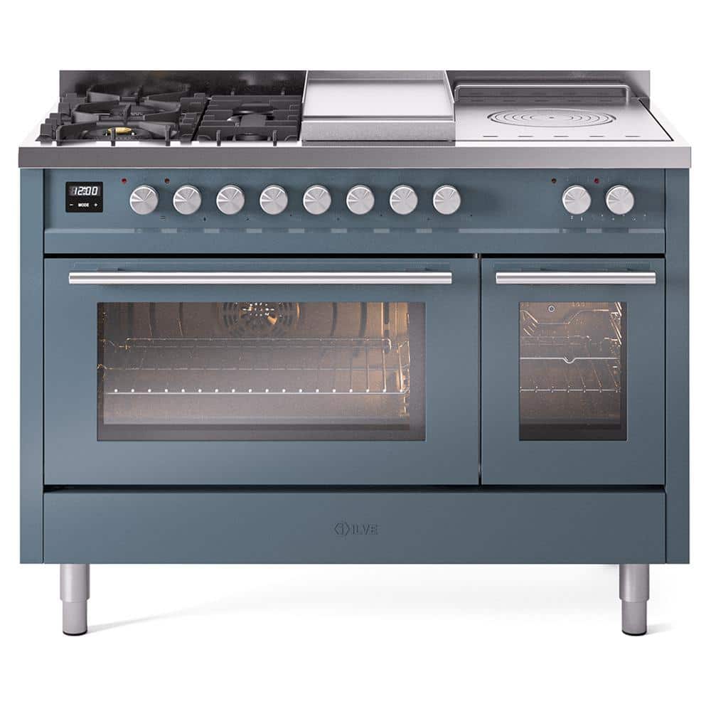 ILVE Professional Plus II 48 in. 5-Burners Freestanding Dual Fuel Range ...