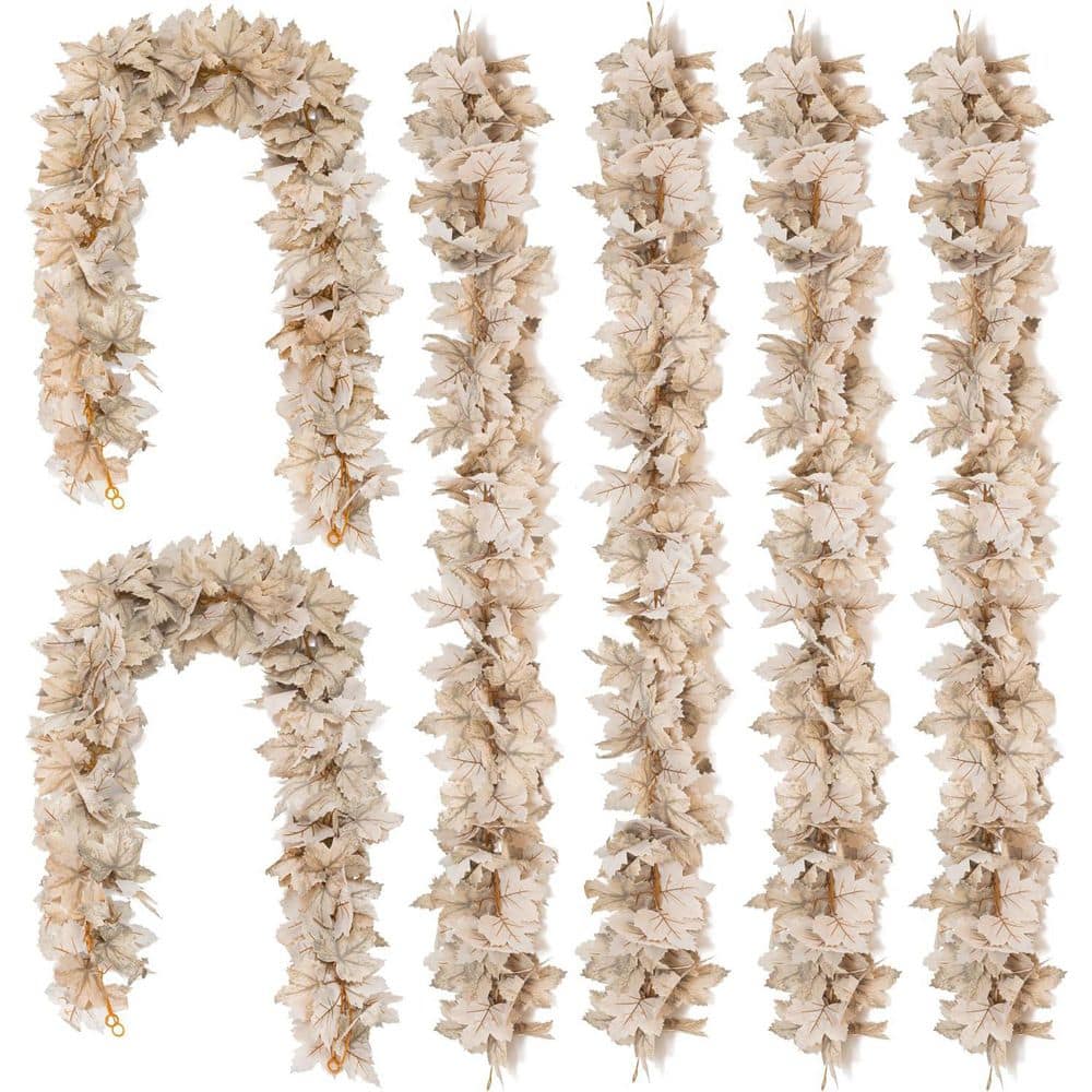 6PCS 5. 6Ft Beige Fall Artificial Maple Leaf Autumn Garland HAHD650 ...