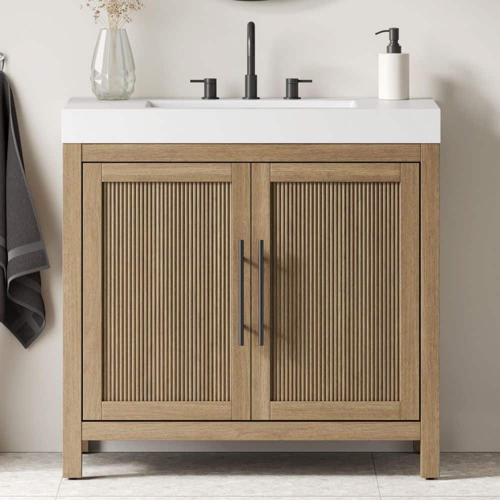 Glacier Bay Cargrove 36 in. Single Sink Oak Bath Vanity with White ...